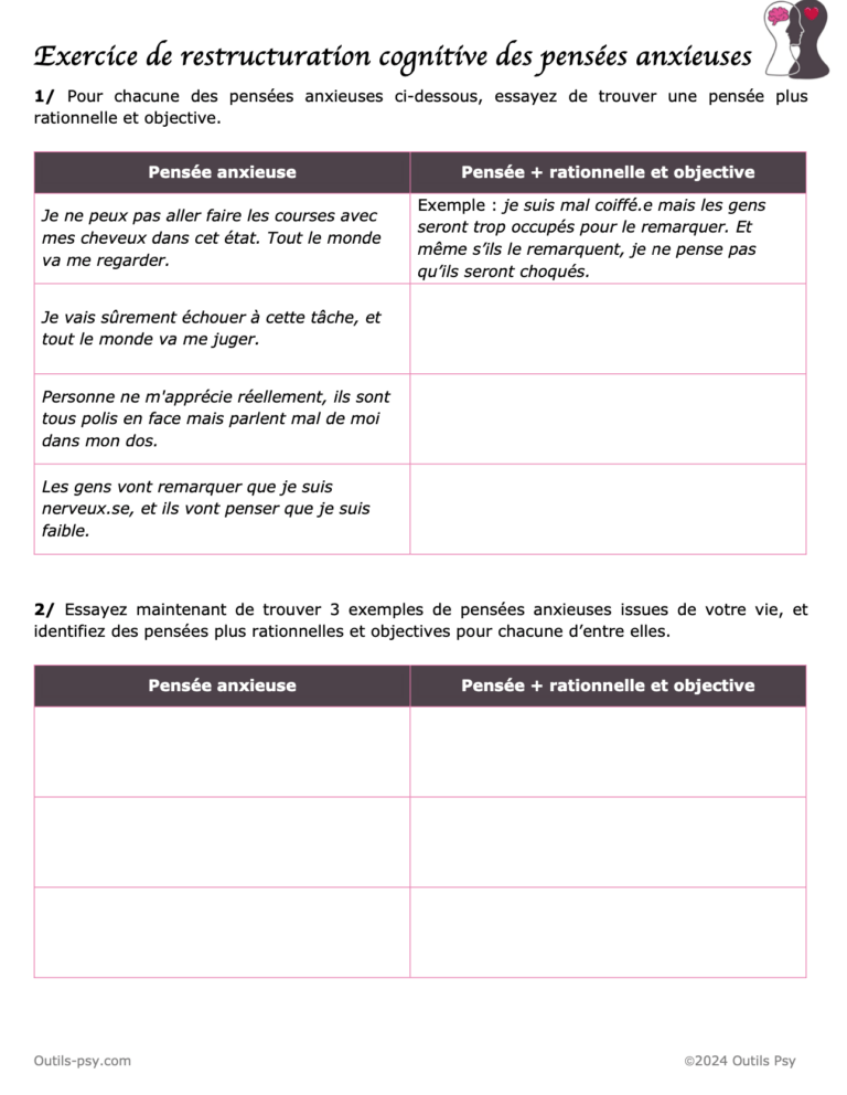 Exercices de thérapie cognitivo-comportementale (TCC) | PDF